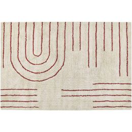 Beliani - Teppich Beige und Rot Baumwolle rechteckig 140 x 200 cm Streifenmuster handgewebt gefärbt Kurzhaar Kurzflor Bettvorleger Läufer Retro Stil
