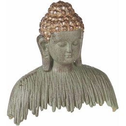 Beliani - Dekofigur aus Kunstharz Grau und Gold Buddha 23 cm Büste Orientalisch mit Used-Finish Grün Buddhafigur Skulptur für Wohnzimmer