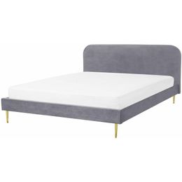 Beliani - Bett Grau Samtstoff mit Lattenrost 180 x 200 cm Metallfüße Gold hohes Kopfteil Retro Glamourös Polsterbett Doppelbett Schlafzimmer