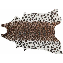 Beliani - Kunstfell Teppich Braun Weiß 170 cm Webpelz Stoff Leopardenmuster Fellform Pelzimitat Bettvorleger Läufer Überwurf für Sofa Sessel Stühle