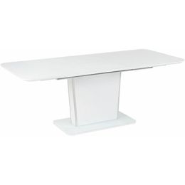 Beliani Esstisch Weiß/Silber MDF-Platte 160/200 x 90 cm Ausziehbar für 6 Personen Rechteckig Sicherheitsglas mit breitem Sockel Modern Küche Esszimmer