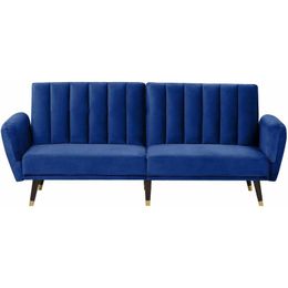 Beliani Schlafsofa Marineblau Samtstoff mit 3-fach verstellbarer Rückenlehne Schlaffunktion 3-Sitzer Sofa Glamour Stil - Blau
