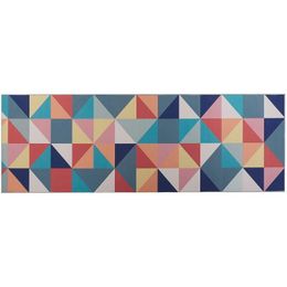 Beliani Teppich Läufer Bunt Polyester 70x200 cm Geometrisches Muster Modernes Design Kurzflor für Wohnzimmer Schlafzimmer Flur - Rot