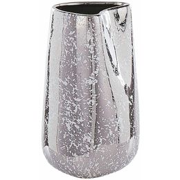 Beliani - Dekovase aus Steinzeug in glänzendem Silber 27 cm asymmetrisch Glamour Stil Flurdeko Wohnzimmer Schlafzimmer Wohnaccessoires