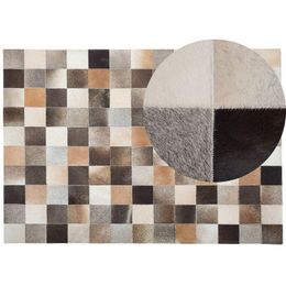 Beliani Teppich Braun mit Beige 160 x 230 cm aus Leder Geometrisches Muster Kariert Handgefertigt Modern - Braun