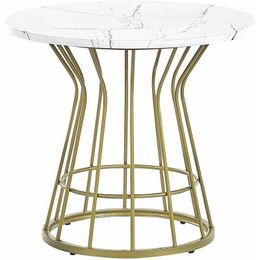 Beliani Couchtisch Weiß MDF-Platte Marmor Optik Rund 50 cm mit Goldenem Metallgestell Modern Glamour Stil Sofatisch für Wohnzimmer Salon Möbel - Weiß
