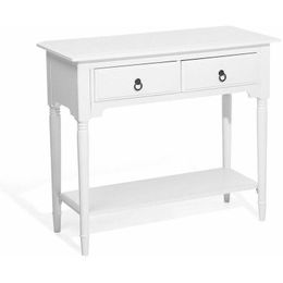 Beliani - Konsolentisch Weiß 38 x 91 cm 2 Schubladen mdf Tischplatte Gefärbt Rechteckig Landhausstil - Weiß