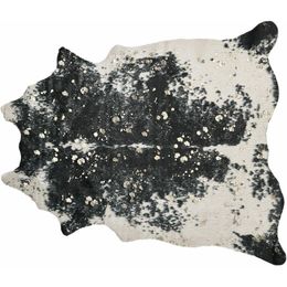 Beliani - Kunstfell Teppich Schwarz und Weiß mit Goldenen Akzenten 150 x 200 cm Webpelz Kuh Fellform Pelzimitat Überwurf für Sofa Sessel Stühle - Gold