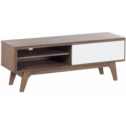 Beliani - Fernsehtisch Dunkler Holzfarbton Weiß mdf Platte 44 x 117 x 35 cm Modern Glamourös Trendy Praktisch 2 Fächer Viel Stauraum Wohnzimmer - Weiß