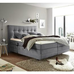 Lomadox Boxspringbett Doppelbett elektrisch verstellbar in der Farbe light grey in 180x200cm mit 7-Zonen-Tonnentaschenfederkern-Matratze - grau