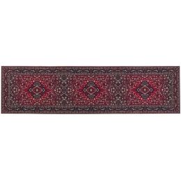 Beliani - Teppich Läufer Rot Stoff 80 x 300 cm Rechteckig mit Blumenmuster Orientalisch Rutschfest Vintage Orientteppich Vorleger Flur Küche