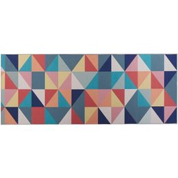 Beliani Teppich Läufer Bunt Polyester 80x200 cm Geometrisches Muster Modernes Design Kurzflor für Wohnzimmer Schlafzimmer Flur - Rot