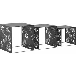 Beliani Couchtisch 3er Set Schwarz Eisen rechteckig mit Blättermuster 3-Satz-Tisch stapelbar verschiedene Höhen übereinander stellbar Industrie Stil - Schwarz
