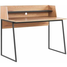 Beliani Schreibtisch heller Holzfarbton / Schwarz 120 x 59 cm mit erhöhter Ablage Industrieller Stil - Schwarz