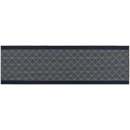 Beliani Teppich Läufer Marineblau Polyester 60x200 cm Geometrisches Muster Boho Modern Kurzflor für Wohnzimmer Schlafzimmer Flur - Weiß