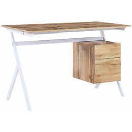Beliani - Schreibtisch heller Holzfarbton / Weiß 120 x 60 cm aus Spanplatte mit Schublade und Schrank Büro Kinderzimmer Schule - Weiß