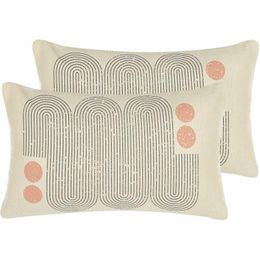 Beliani - Dekokissen 2er Set Mehrfarbig Baumwolle / Polsterbezug geometrisches Muster 50 x 30 cm Wohnzimmer Salon Schlafzimmer Modernes Design - Beige