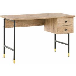 Beliani Schreibtisch Schwarz / Heller Holzfarbton Metall 120 x 60 cm mit 2 Schubladen Wohnzimmer Arbeitszimmer Retrostil - Schwarz