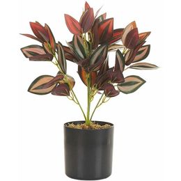 Beliani Kunstpflanze Grün und Rot Kunststoff 35 cm Zimmerpflanze Tradescantia Blumentopf Schwarz Dekoration für Flur Büro Wohnzimmer Indoor