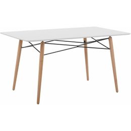 Beliani Esstisch Weiß 80 x 140 cm mdf Tischplatte Matt Buchenholz Rechteckig Modern - Schwarz