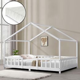 Kinderbett Treviolo 140x200 cm mit Kaltschaummatratze und Gitter Weiß [en.casa] Weiß