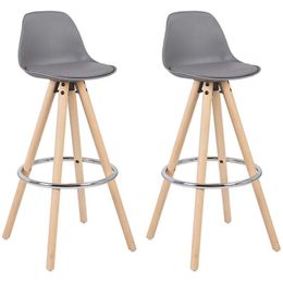 2 x Barhocker 2er Set Barstuhl aus Kunststoff Holzgestell mit Lehne + Fußstütze Design Stuhl Küchenstuhl optimal Komfort Grau - grau - WOLTU
