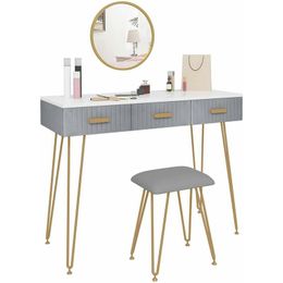 Schminktisch mit Hocker Spiegel Frisiertisch mit Schubladen Große Tischplatte 100x40cm, Modern Kosmetiktisch für Schlafzimmer Grau - grau - WOLTU