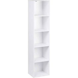 Bücherregal mit 5 Fächern, Standregal Weiß, Würfelregal, freistehendes Regal, Büroregal Aktenregal aus Holzwerkstoff, 30x132x24 cm (BxHxT) - WOLTU