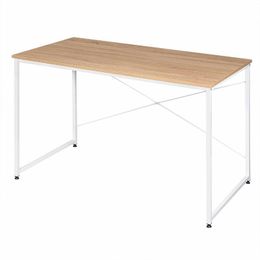 Schreibtisch Computertisch Büromöbel pc Tisch Bürotisch Arbeitstisch aus Holz und Stahl, ca.120x60x70 cm, Weiß+Hell Eiche - Weiß+Hell Eiche - WOLTU