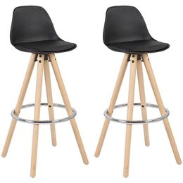 2 x Barhocker 2er Set Barstuhl aus Kunststoff Holzgestell mit Lehne + Fußstütze Design Stuhl Küchenstuhl optimal Komfort Schwarz - schwarz - WOLTU