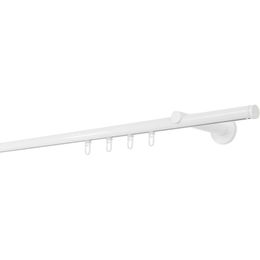 ONDECO Gardinenstange auf Maß Innenlauf 20mm Match 1-lauf Vorhangstange Wandträger 12cm Stilgarnitur Gleiter für Vorhänge - Weiß - 210cm