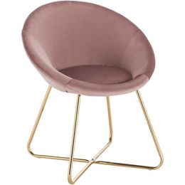 WOLTU - Esszimmerstühle 1x Küchenstuhl Polsterstuhl Wohnzimmerstuhl Sessel, Sitzfläche aus Samt, Goldene Metallbeine, Rosa - rosa