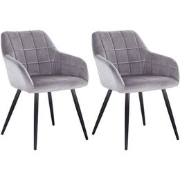 Esszimmerstühle 2er Set Küchenstuhl Polsterstuhl Wohnzimmerstuhl Sessel mit Armlehne, Sitzfläche aus Samt, Metallbeine, Grau - grau - WOLTU