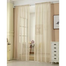 WOLTU - 2er-Set Gardinen transparent mit Kräuselband Leinen Optik sand 140x245 cm