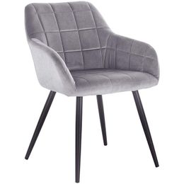 Esszimmerstuhl 1 Stück Küchenstuhl Polsterstuhl Wohnzimmerstuhl Sessel mit Armlehne, Sitzfläche aus Samt, Metallbeine, Grau - grau - WOLTU