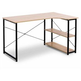 Schreibtisch Computertisch Büromöbel pc Tisch Bürotisch Arbeitstisch aus Holz und Stahl, mit Ablage, ca. 120x74x71,5 cm, natur - natur - WOLTU