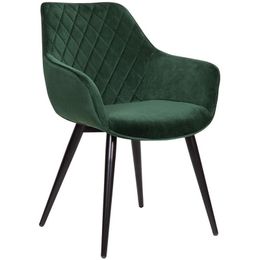 Esszimmerstühle 1x Küchenstuhl Wohnzimmerstuhl Polsterstuhl mit Armlehen Design Stuhl Samt Metall Grün - grün - WOLTU