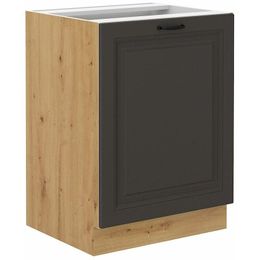 Unterschrank 60 cm Stilo Grau + Eiche Artisan Küchenzeile Küchenblock Küche