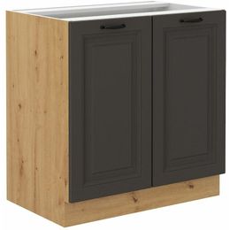 Unterschrank 80 cm Stilo Grau + Eiche Artisan Küchenzeile Küchenblock Küche