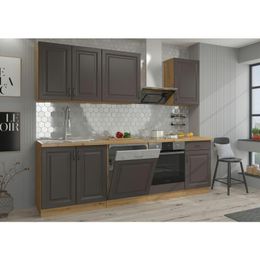 Küchen Preisbombe - Küche Stilo Grau + Eiche Artisan 250 cm Küchenzeile Küchenblock Einbauküche