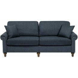 Beliani Sofa Dunkelgrau Polsterbezug 3-Sitzer Traditionell Zierkissen Wohnzimmer - Dunkler Holzfarbton