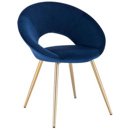 WOLTU Esszimmerstuhl Küchenstuhl Polsterstuhl Wohnzimmerstuhl Sessel, Sitzfläche aus Samt, Gold Metallbeine, Blau - blau
