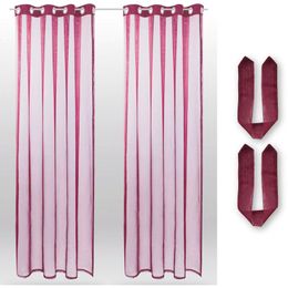 Bestlivings Transparente Gardine in der Farbe Beere, mit Ösen 2er Pack (B140 x L175) inkl. 2 Raffhalter, viele Varianten erhältlich - Rot