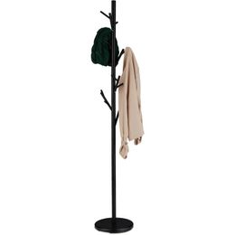 Garderobenständer, Metall, 12 Haken, HxD: 176 x 30 cm, Kleiderständer Baumform, Jackenständer stabil, schwarz - Relaxdays
