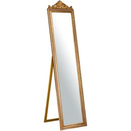 Biscottini Rechteckiger Badezimmer Stand-Schminkspiegel Vertikaler Spiegel mit antikem Gold Holzrahmen Shabby Barock Stil Schminkspiegel