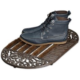 Relaxdays - Fußabtreter Gusseisen mit Bürsten oval mit WELCOME-Schriftzug hbt ca. 4 x 65 x 37 cm Fußabstreifer im Jugendstil Schuhabstreifer aus