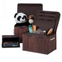 Relaxdays Aufbewahrungskorb 5er Set, mit Deckel, aus Bambus, für Badezimmer, Spielzeug, Deko, Aufbewahrungsbox, braun