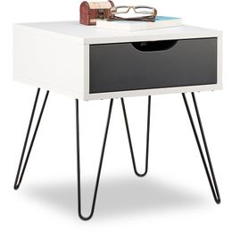 Nachttisch mit Schublade, modernes Design, eckiges Nachtschränkchen, HxBxT: 44 x 40 x 40 cm, weiß-grau - Relaxdays