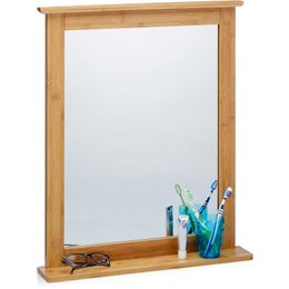 Wandspiegel Bambus, Badspiegel mit Ablage, Spiegel zum Aufhängen, für Wohnzimmer und Badezimmer, natur - Relaxdays