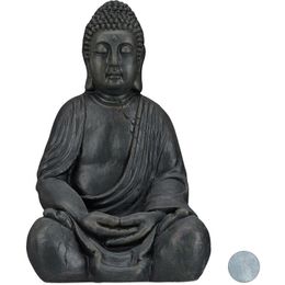 Relaxdays - xl Buddha Figur sitzend, 50 cm hoch, Feng Shui, Outdoor, Garten Dekofigur, große Zen Buddha Statue, dunkelgrau